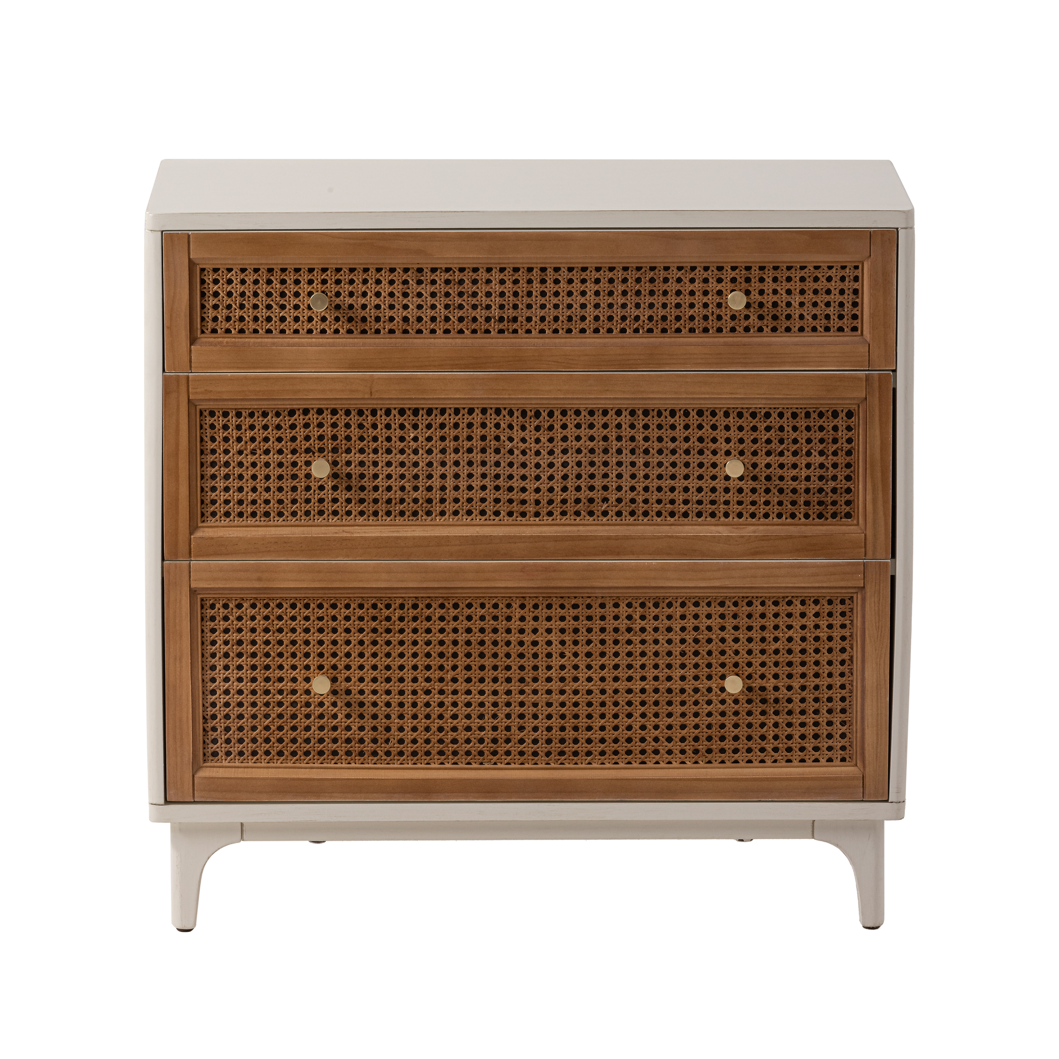COZAYH 3-Drawer Woven Cane Front Accent Chest with Brass Knobs for ...