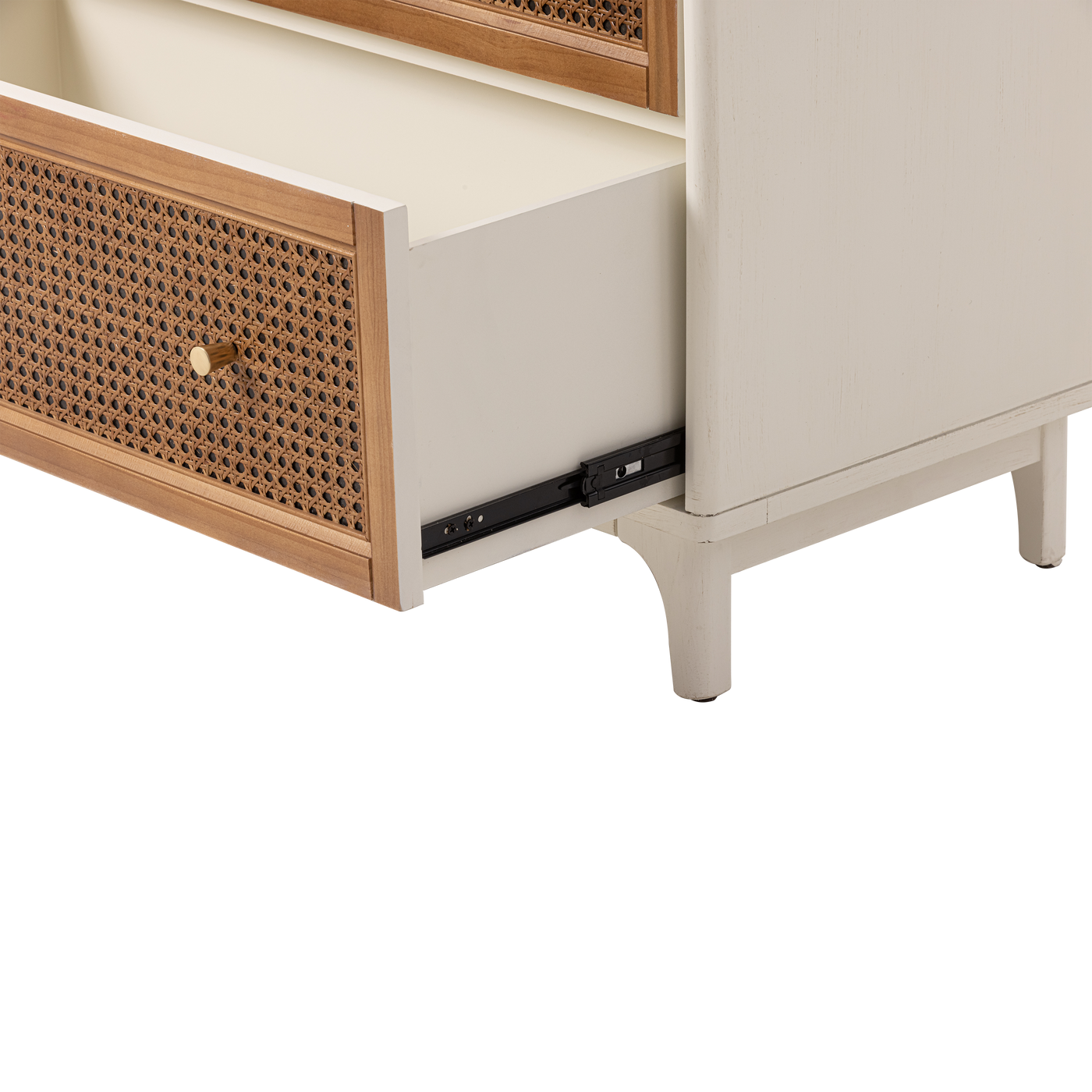 COZAYH 3-Drawer Woven Cane Front Accent Chest with Brass Knobs for ...